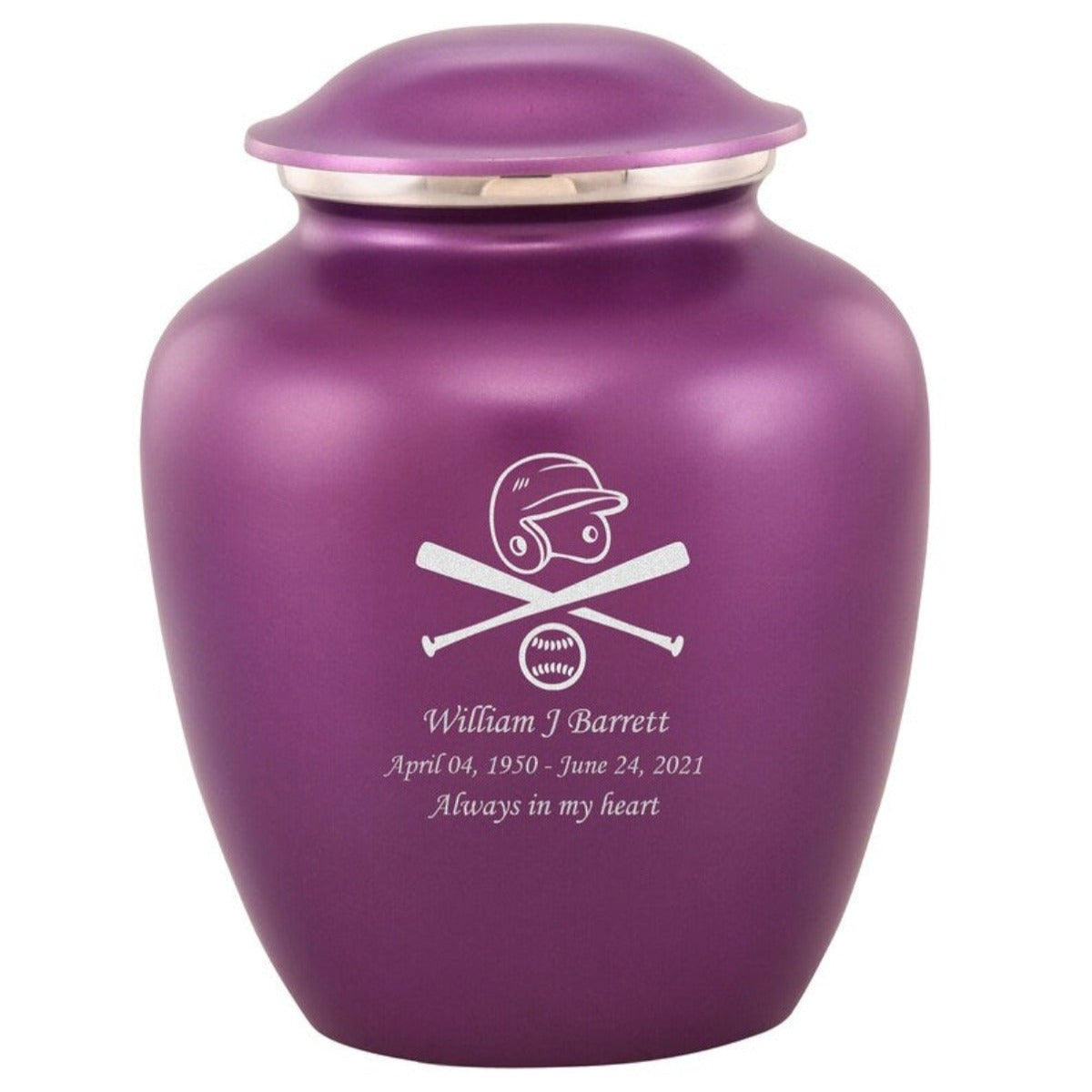 Grace Baseball Custom Engraved Adult Cremation Urn for Ashes in Purple ...