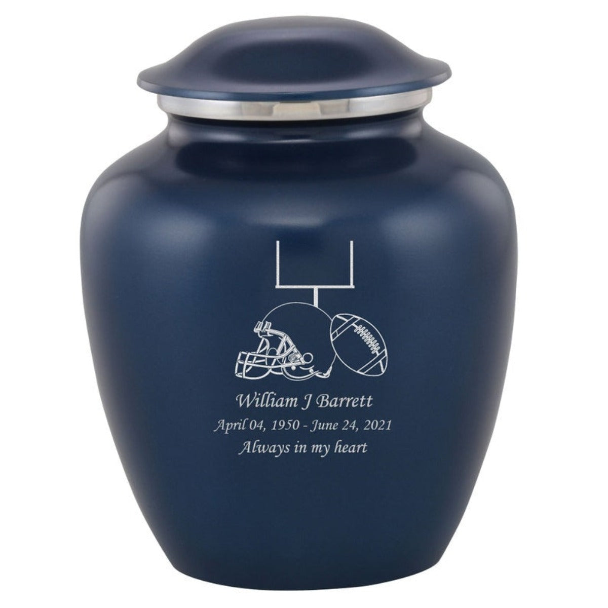Grace Football Custom Engraved Adult Cremation Urn for Ashes in Blue ...