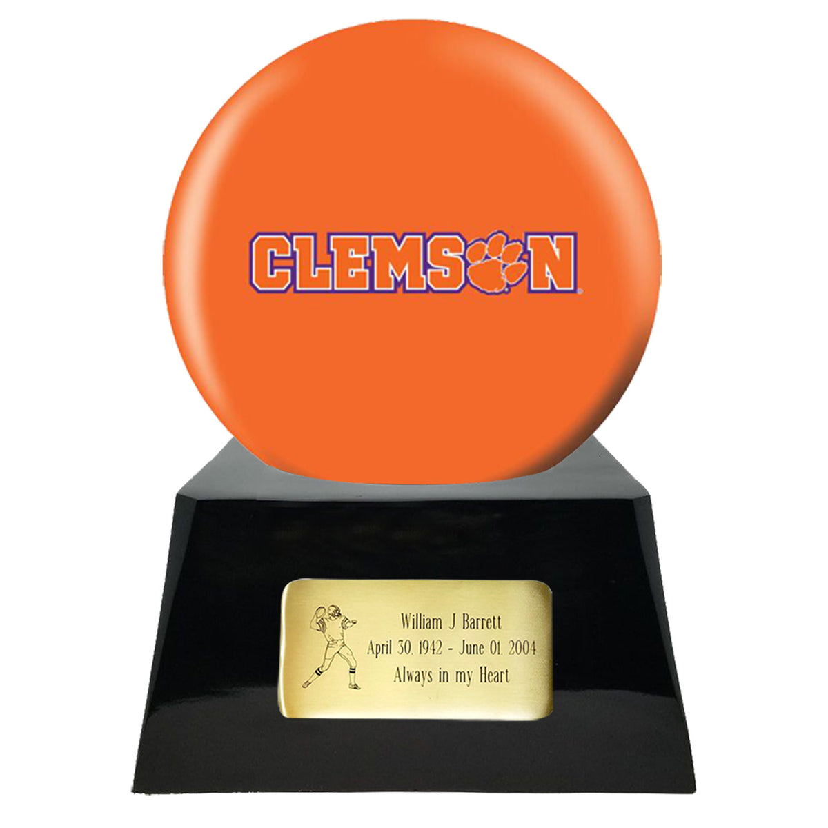Football Cremation Urn and Clemson Tiger Ball Decor with Custom Metal ...