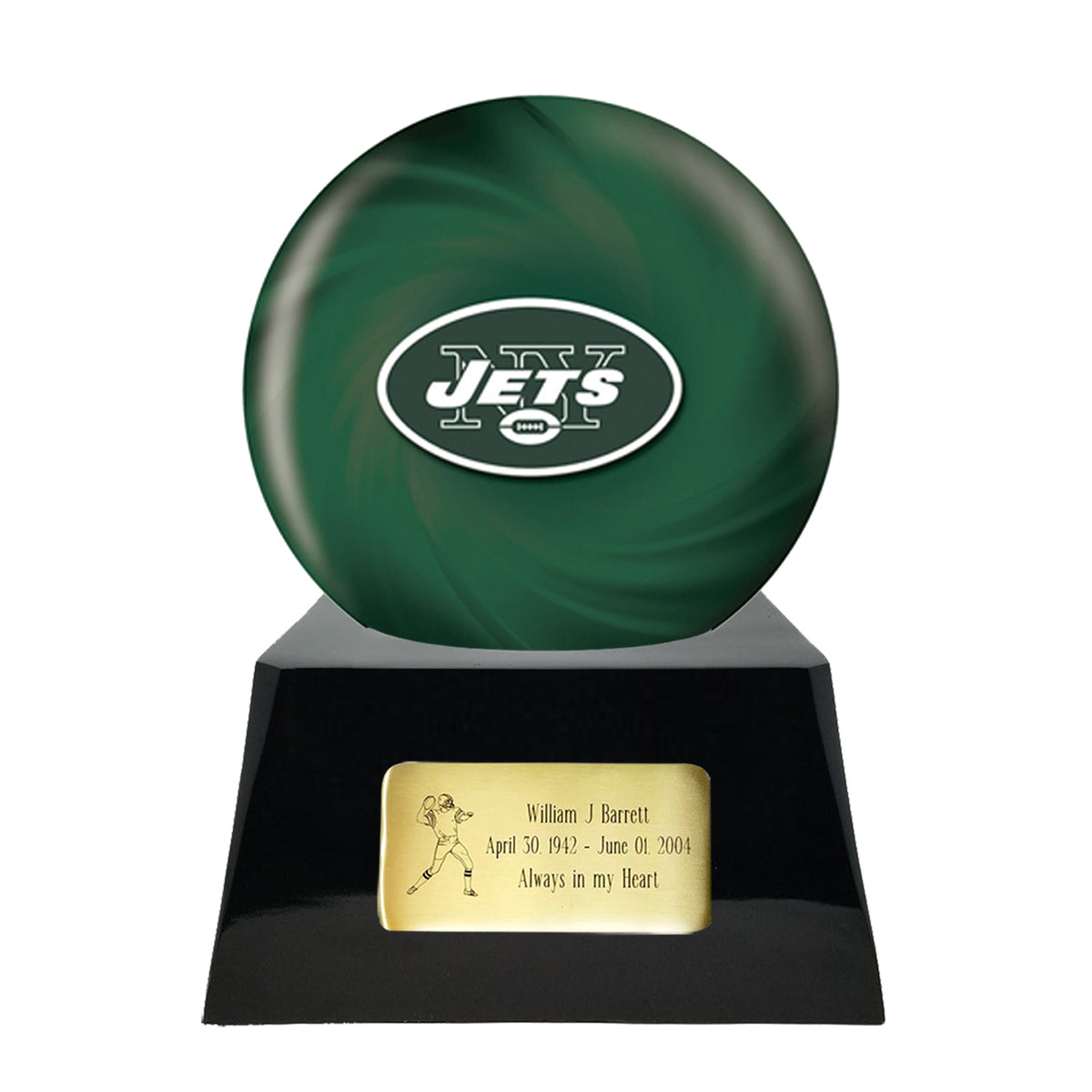 Football Team Cremation Urn and New York Jets Ball Decor with Custom ...