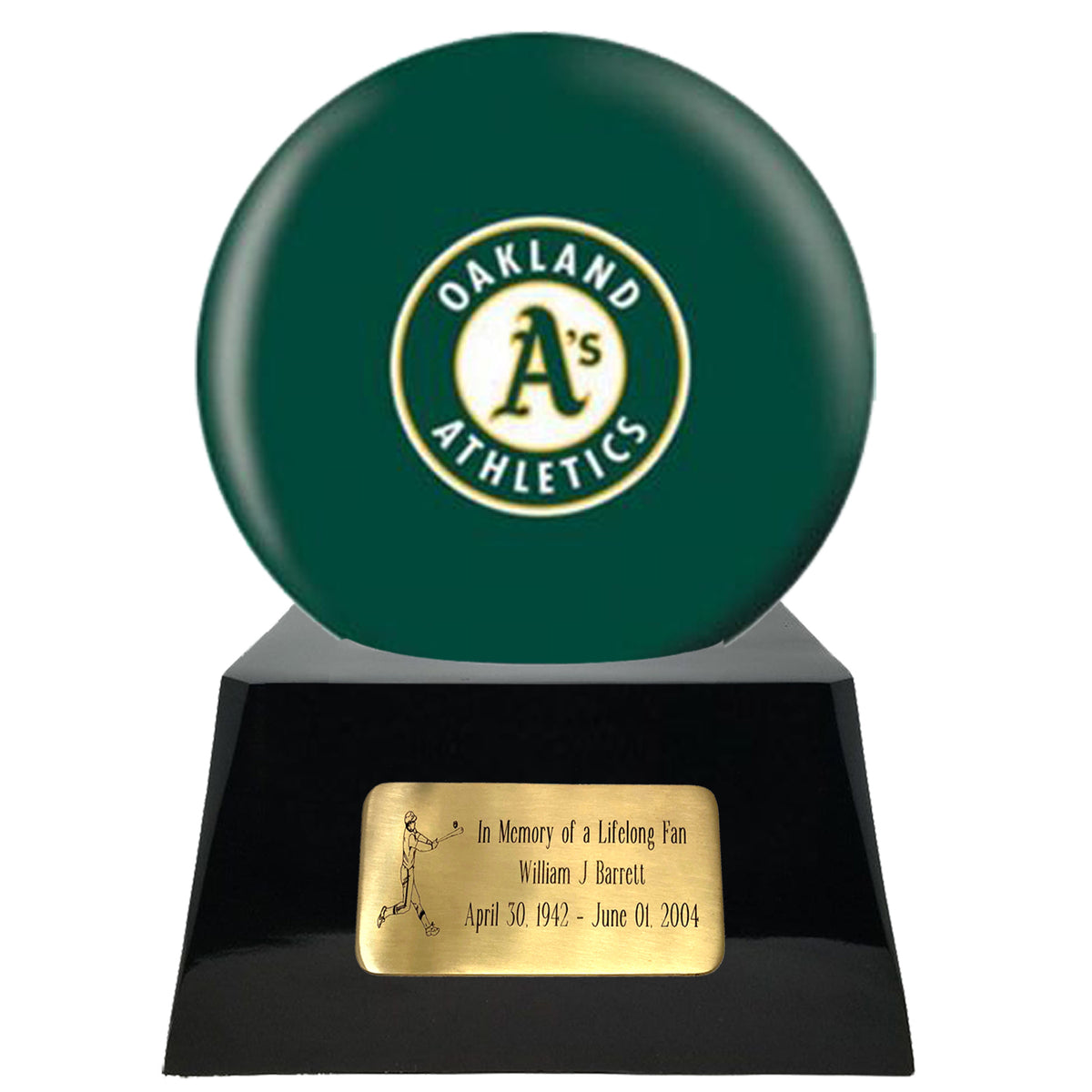 Baseball Cremation Urn and Oakland Athletics Ball Decor with Custom ...