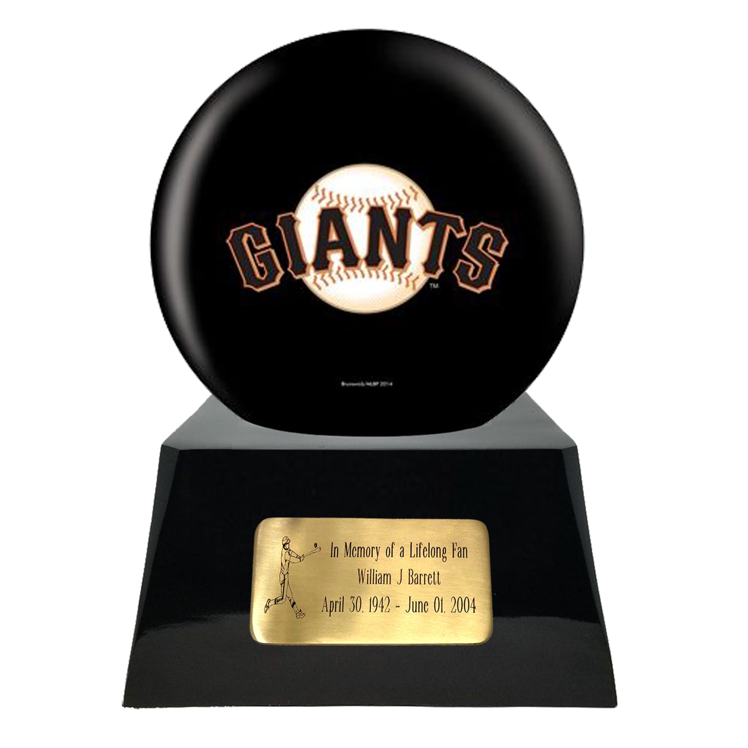 Baseball Cremation Urn and San Francisco Giants Ball Decor with Custom ...