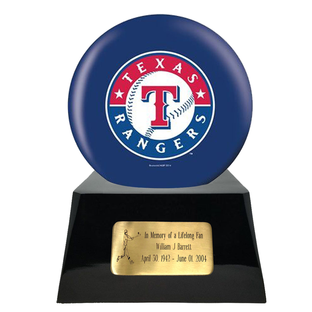 Baseball Cremation Urn and Texas Rangers Ball Decor with Custom Metal ...